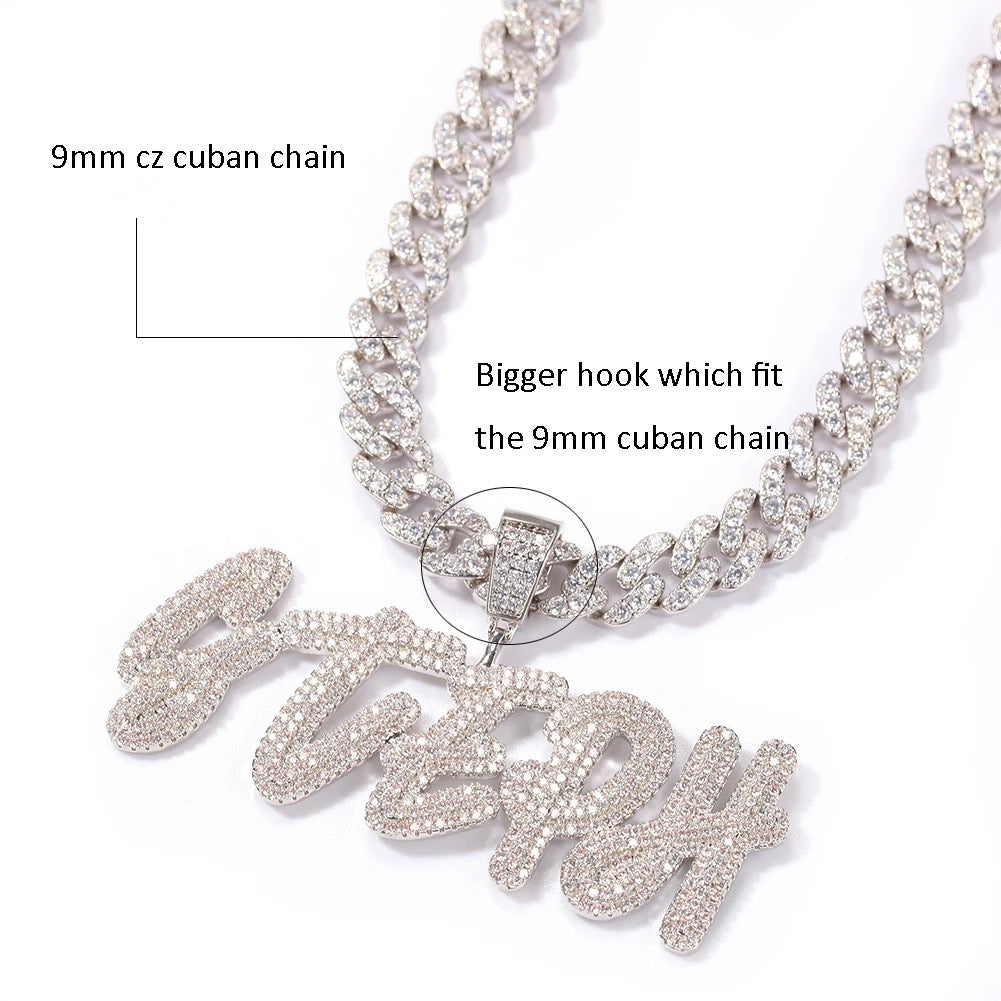 ICED OUT BRUSH LETTERS WITH 9MM CUBAN LINK CUSTOM NAME NECKLACE ...